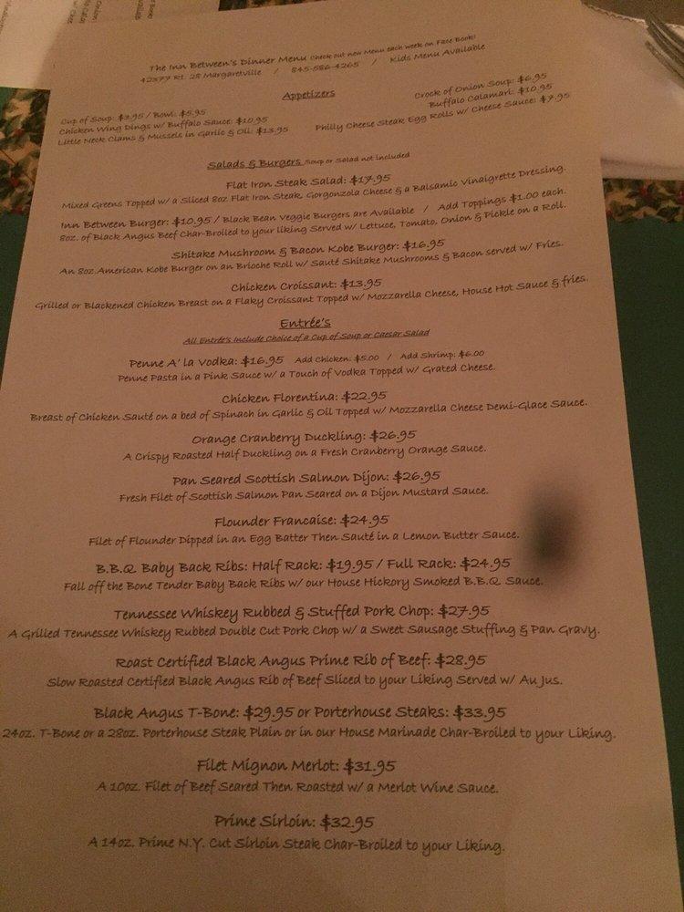 Menu at Inn Between steakhouse, Margaretville