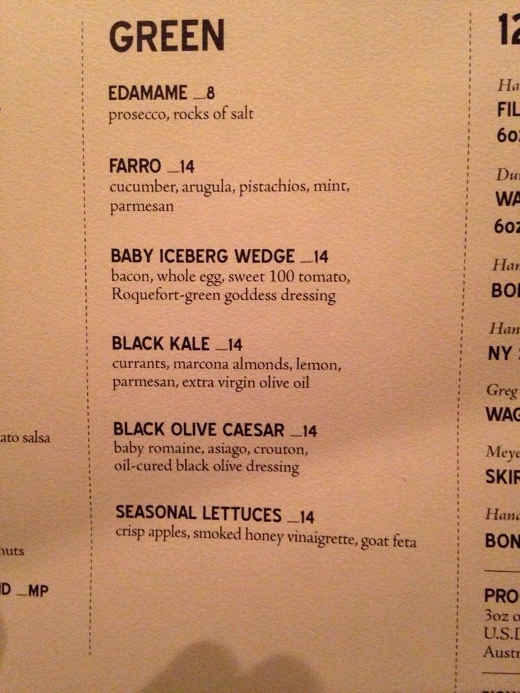Menu at Kayne Prime Steakhouse, Nashville