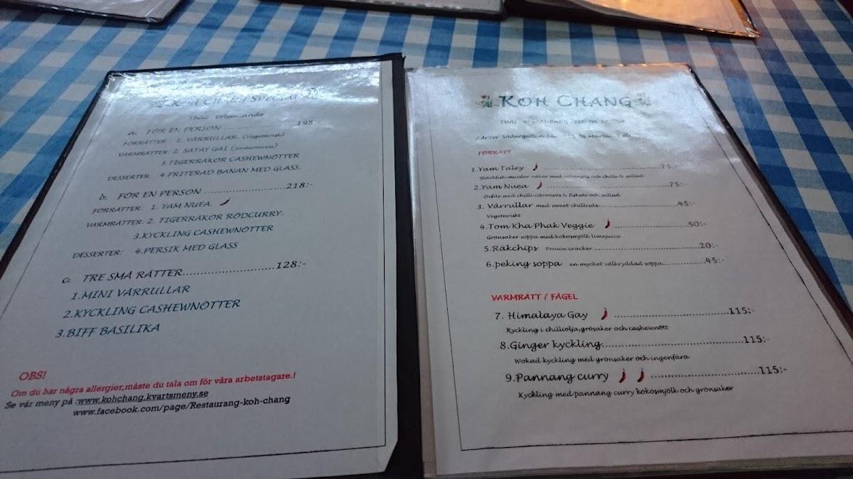 Menu at Koh Chang restaurant, Märsta