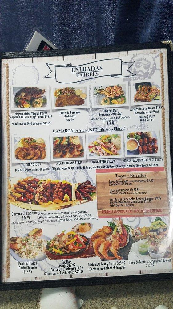 Menu at Mariscos El Capitan restaurant, Yuba City