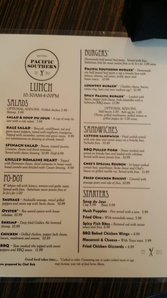 Menu at Pacific Southern pub & bar, Tacoma, S Pine St