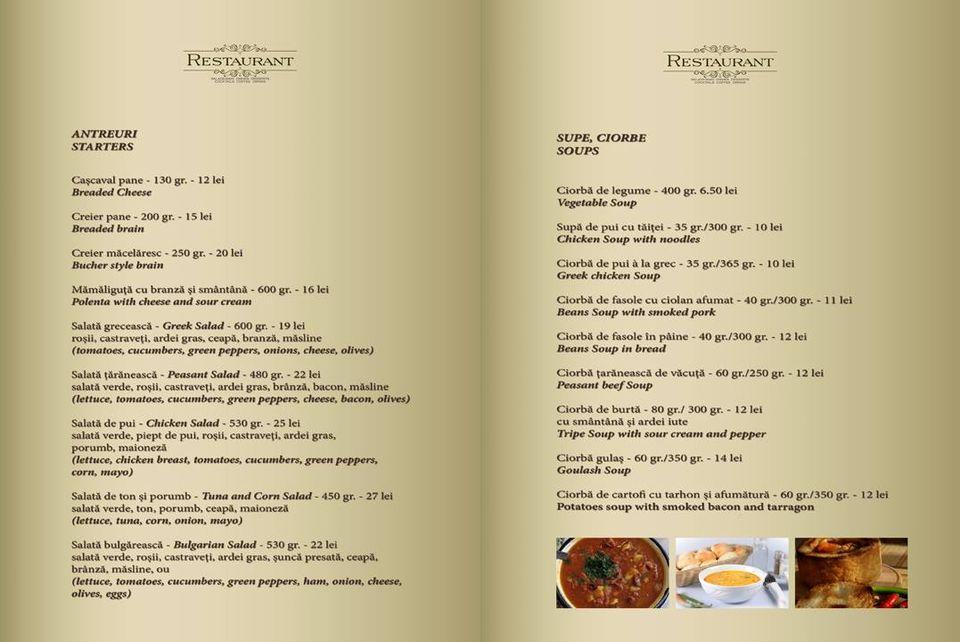 Menu at Snow Restaurant, Sinaia