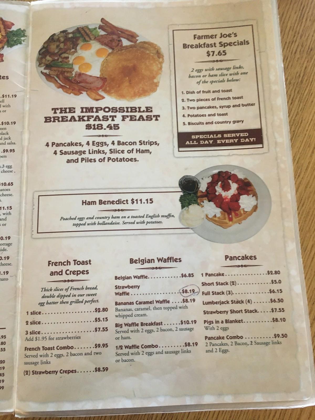 Menu at Cafe 101, Wasco