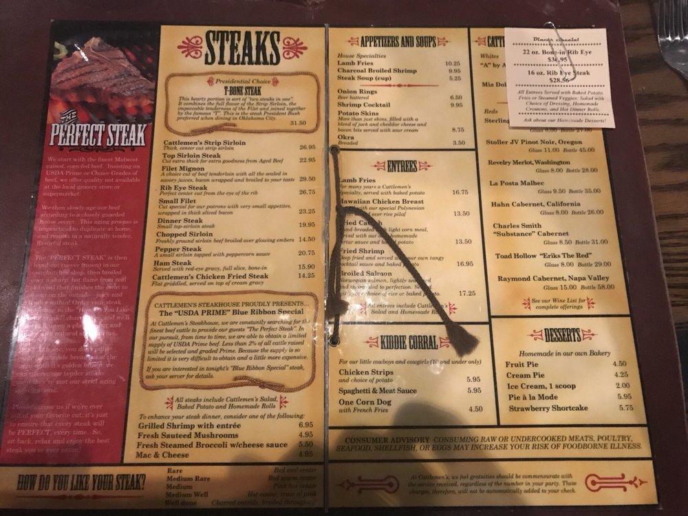 Menu at Cattlemen's Steakhouse, Oklahoma City