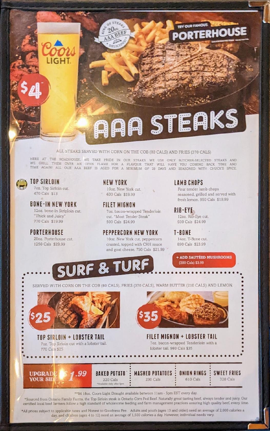 Menu at Chuck's Roadhouse Bar & Grill, Ottawa