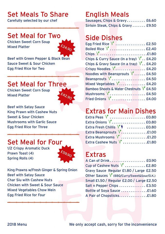 Menu at Jing Jing fast food, Sowerby Bridge
