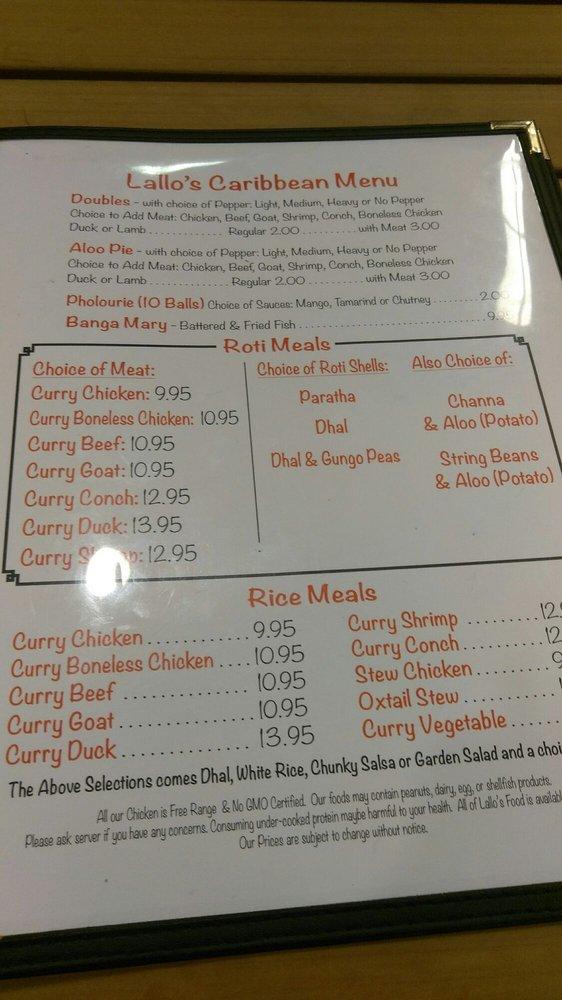 Menu at Lallos restaurant, Lauderhill