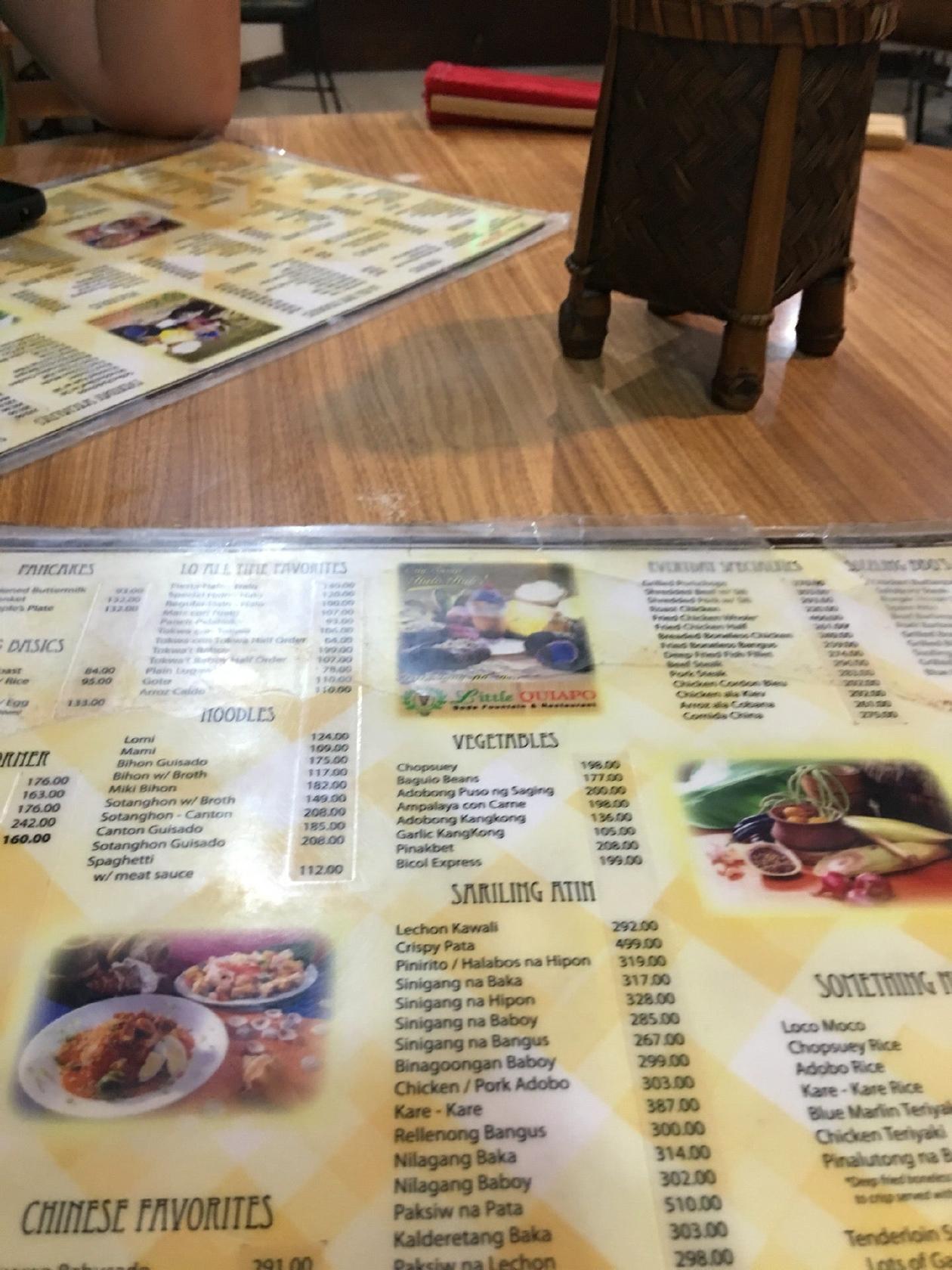 Menu at Little Quiapo Soda Fountain & Restaurant, Parañaque