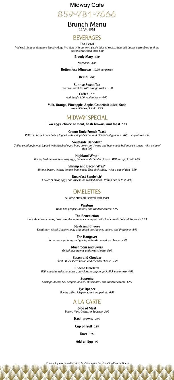 Menu at Midway Cafe, Fort Thomas