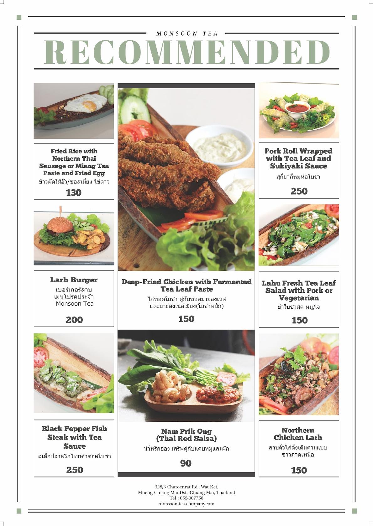 Menu at Monsoon Tea Wat Ket cafe, Chiang Mai, 328/3 Thanon Charoenrajd