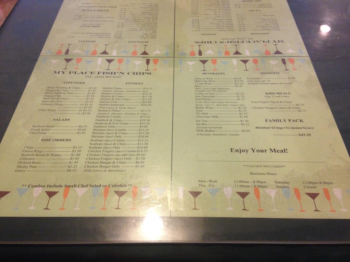 Menu at My Place Fish & Chips restaurant, Toronto