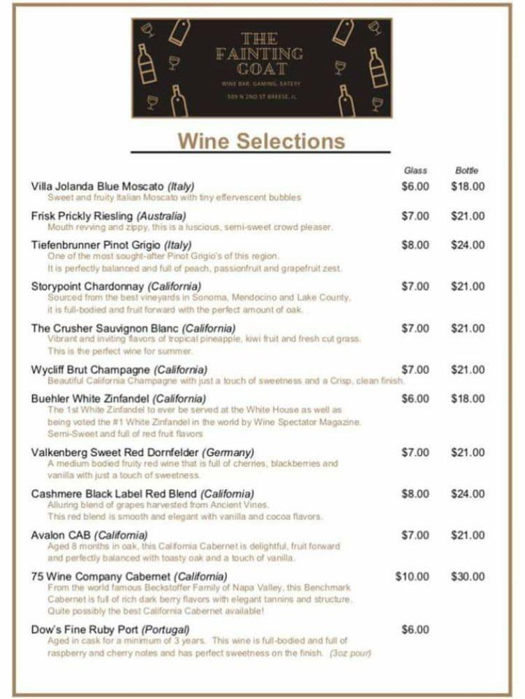 Menu at THE FAINTING GO pub & bar, Breese