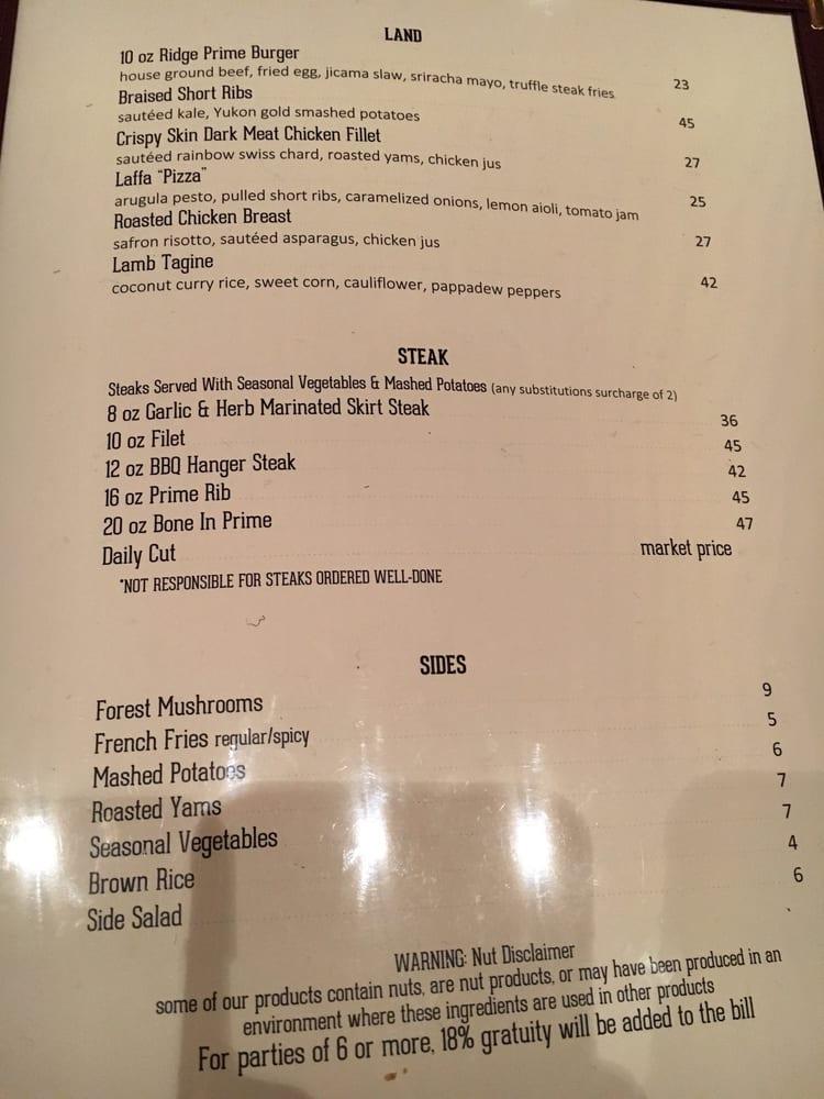 Menu at The Ridge Steakhouse, Airmont