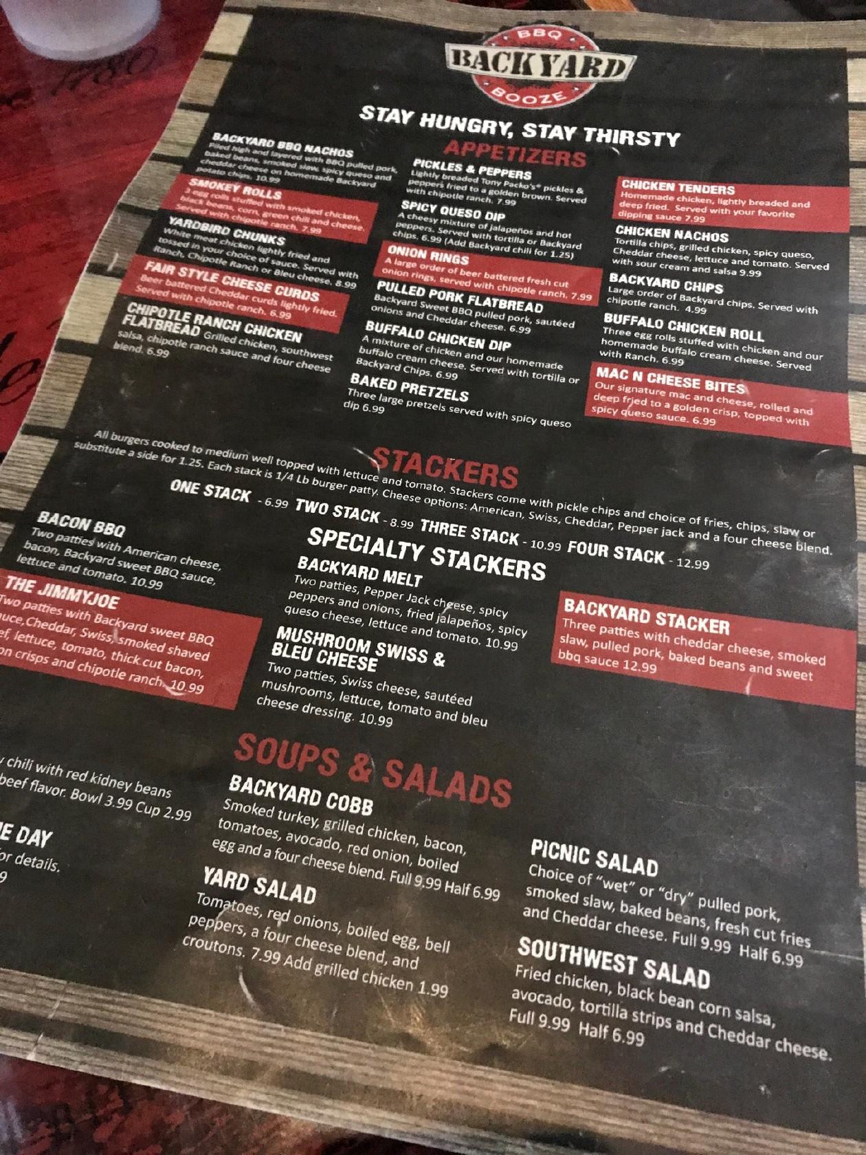 Menu at Backyard BBQ & Booze, Toledo