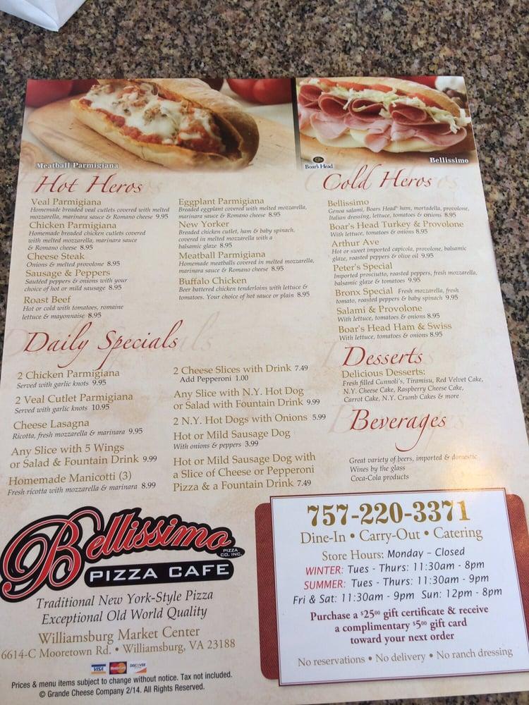 Menu at Bellisimo Pizza Cafe Inc, Williamsburg