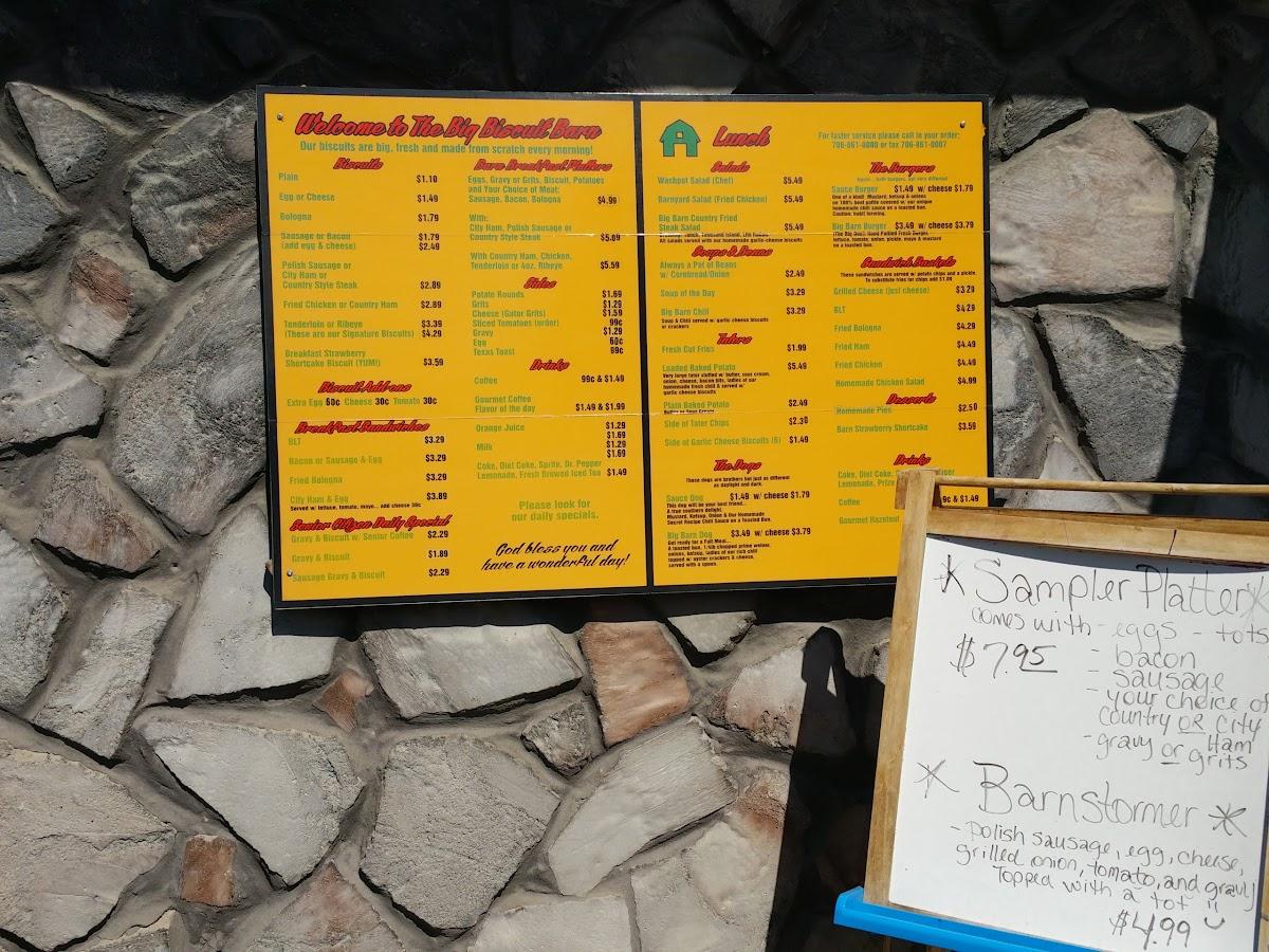 Menu at Big Biscuit Barn, Rossville