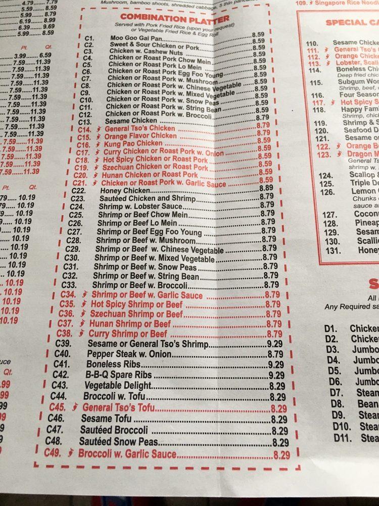 Menu at Chinatown AA restaurant, New Windsor