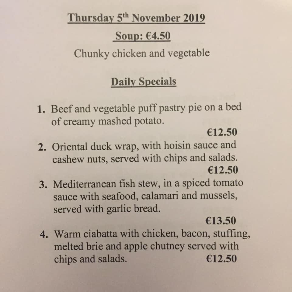Menu at Cotton Tree Cafe, Enniscorthy