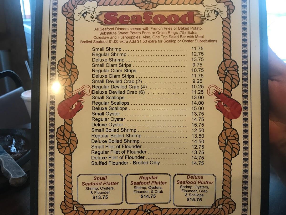 Menu at Dale's Seafood restaurant, Tabor City