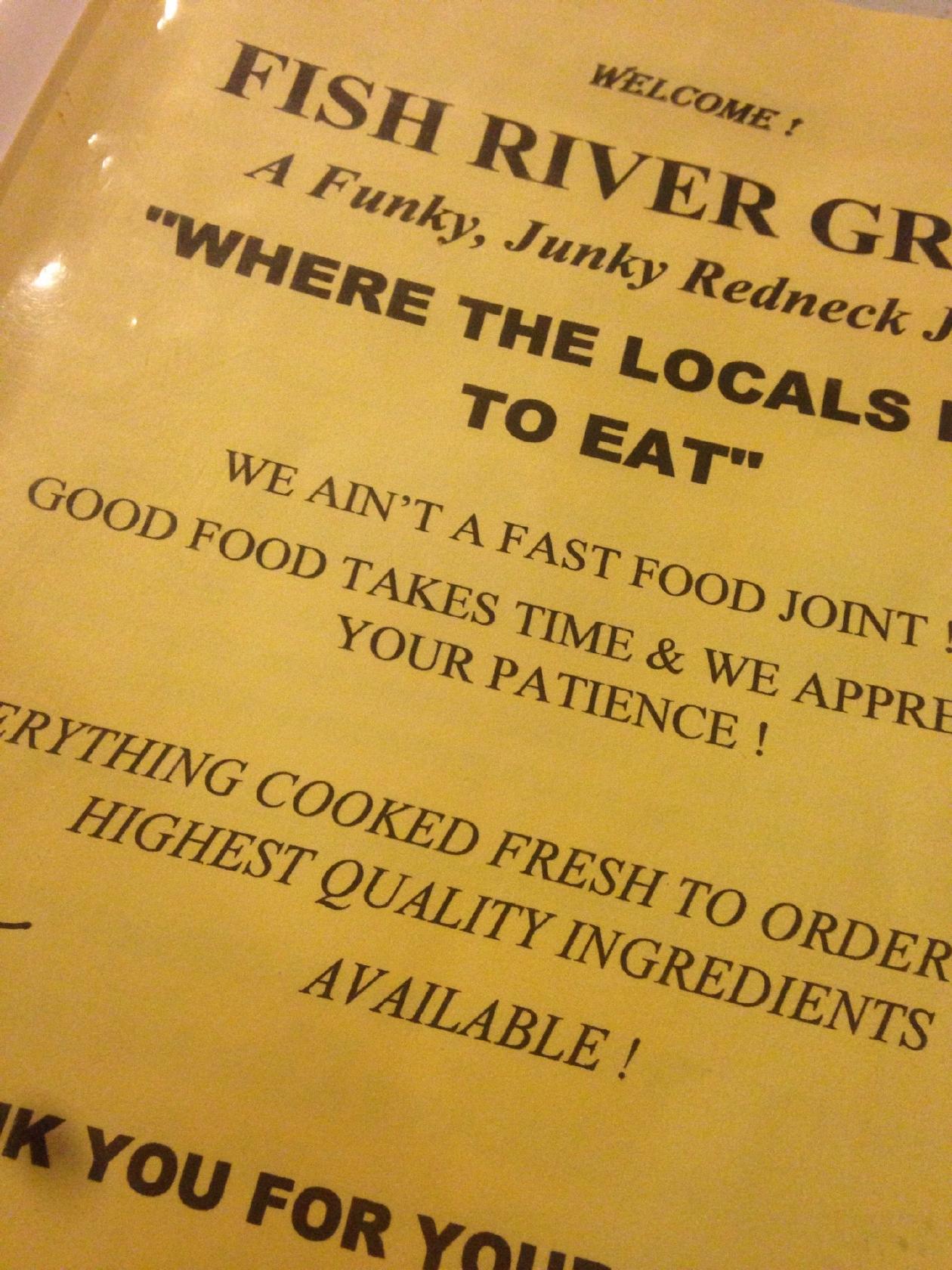 Menu at Fish River Grill restaurant, Foley