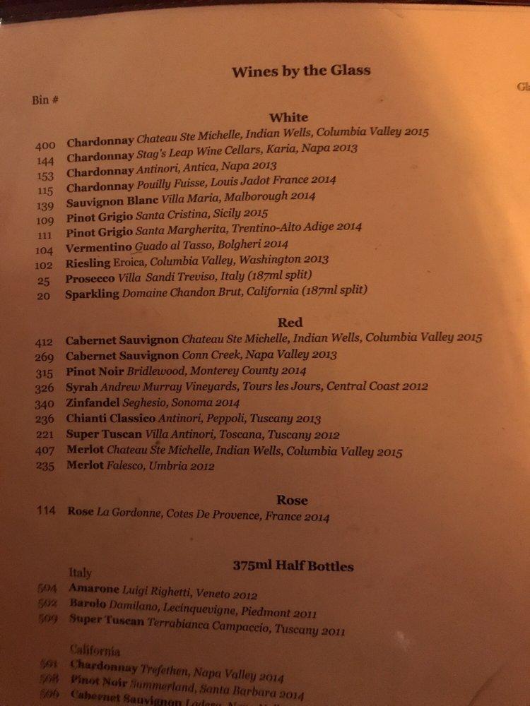 Menu at La Scala restaurant, Beverly Hills