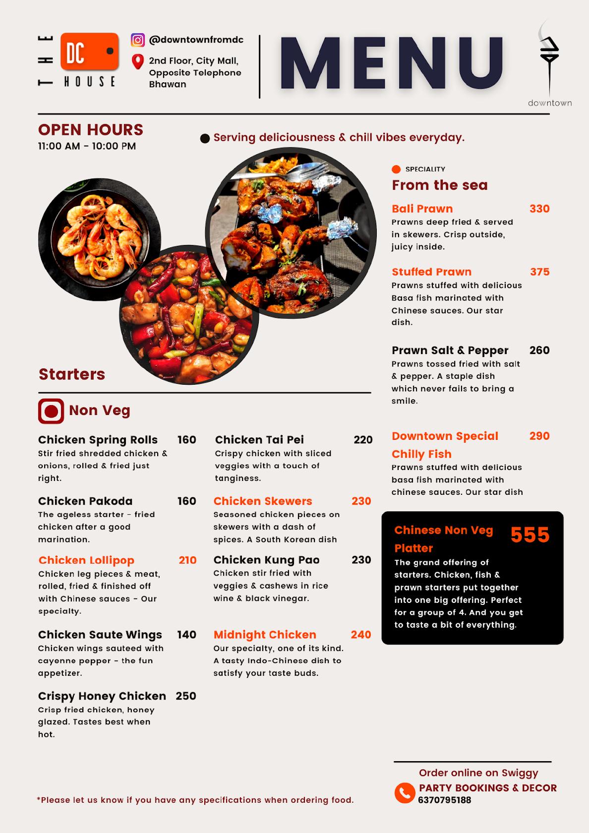 Menu at The DC House, Brahmapur