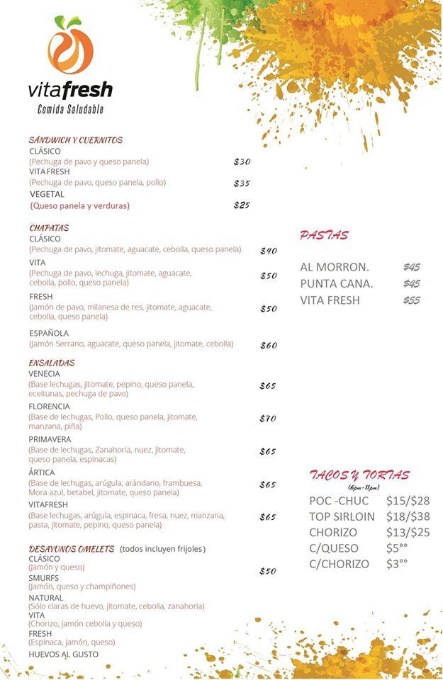 Menu at Vitafresh pub & bar, Cancún