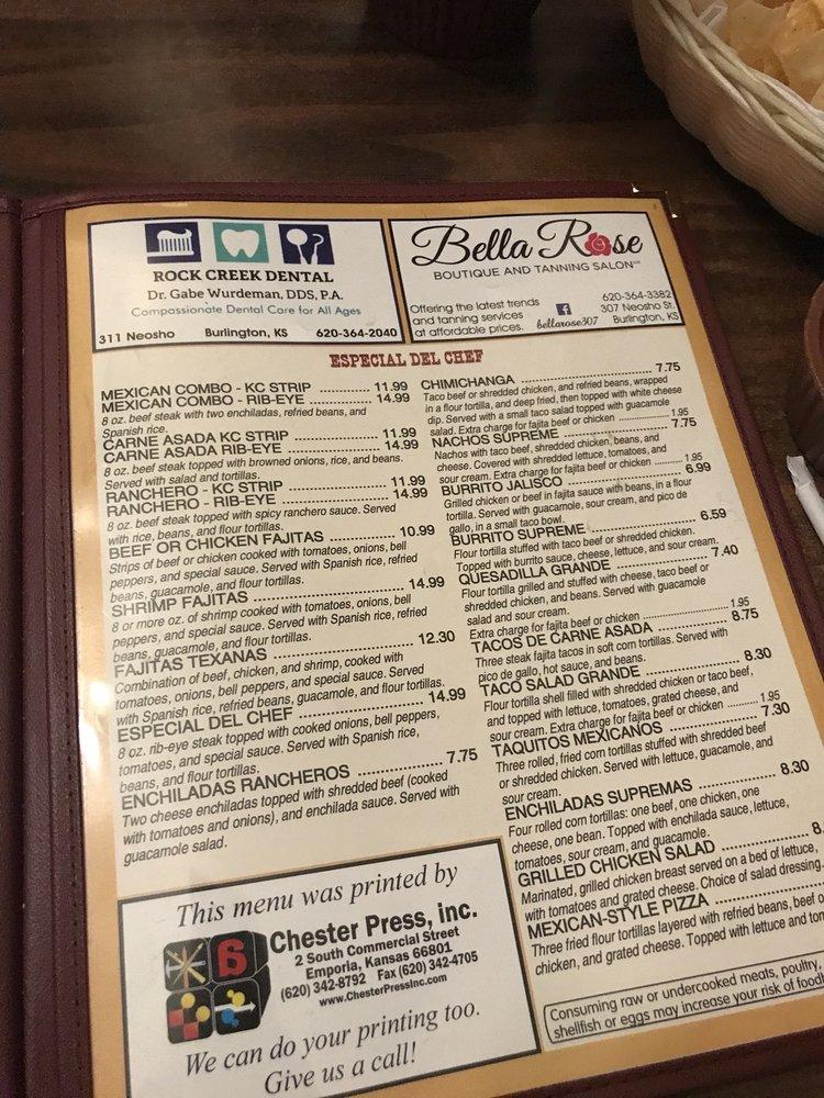 Menu at Across the Borders restaurant, Burlington