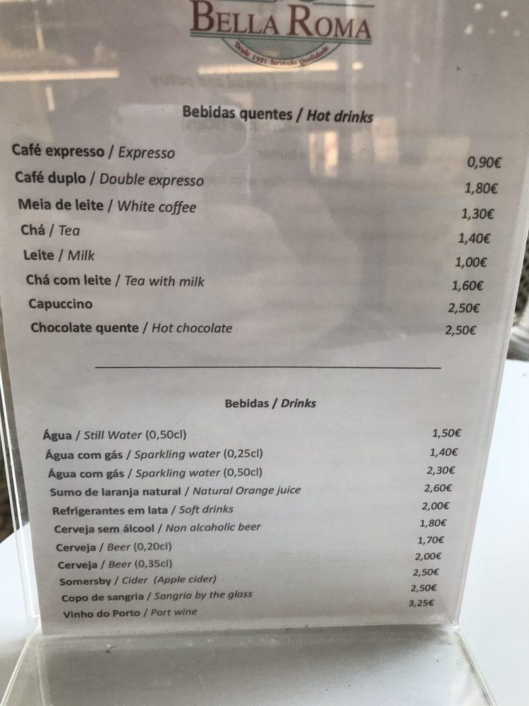 Menu at Bella Roma restaurant, Porto, R. de Sampaio Bruno 19