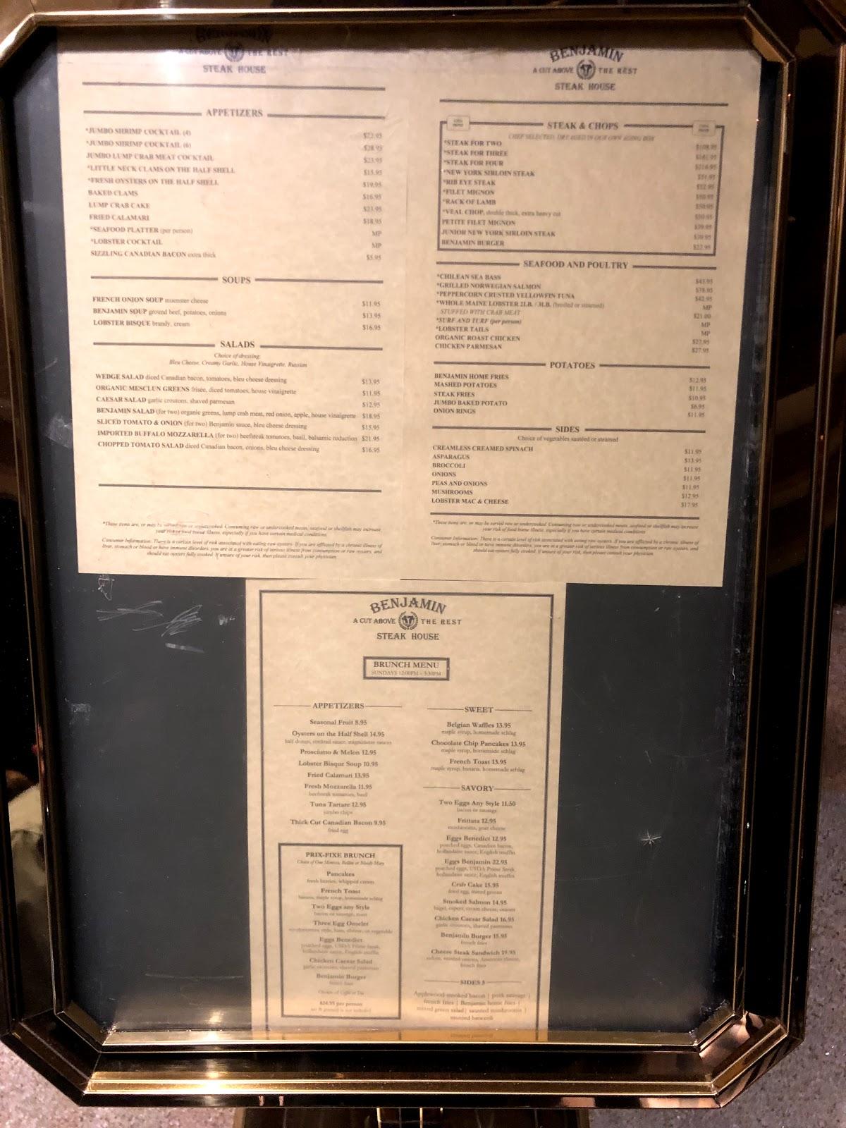 Menu at Benjamin Steakhouse, White Plains
