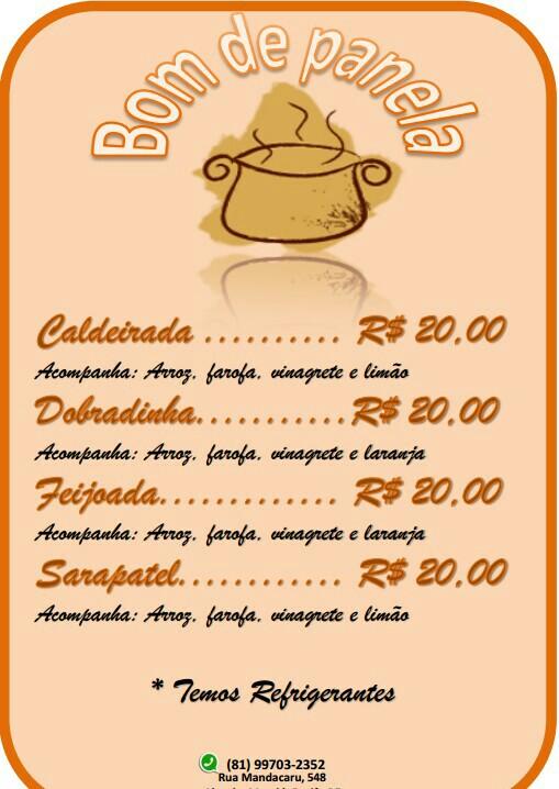 Menu at Bom de Panela restaurant, Recife