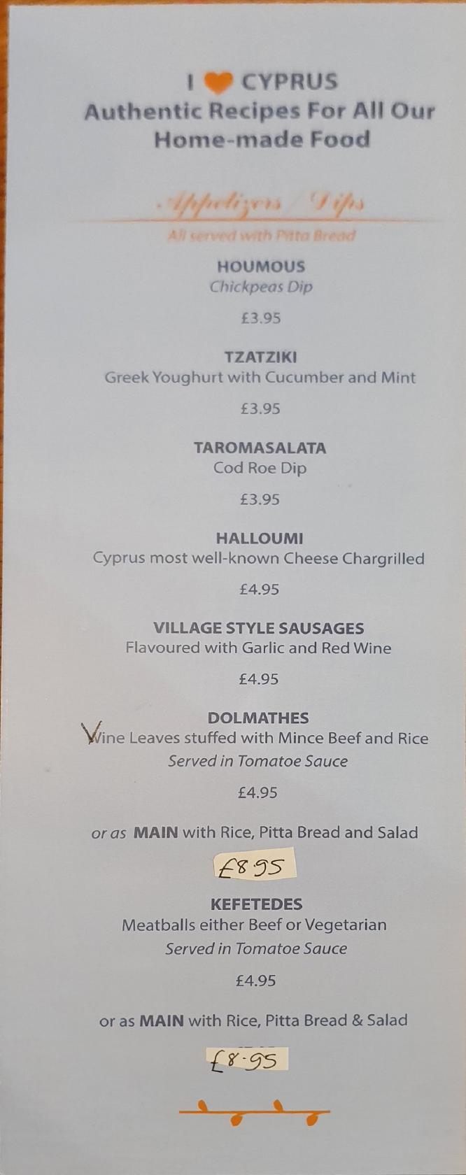 Menu at Continental restaurant, Newport