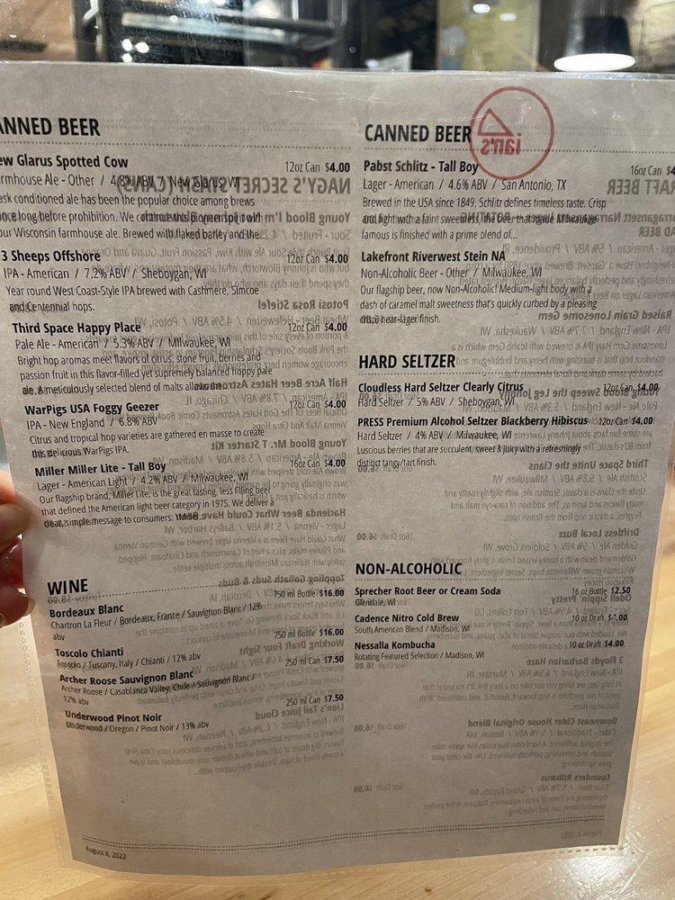 Menu at Garver Feed Mill restaurant, Madison
