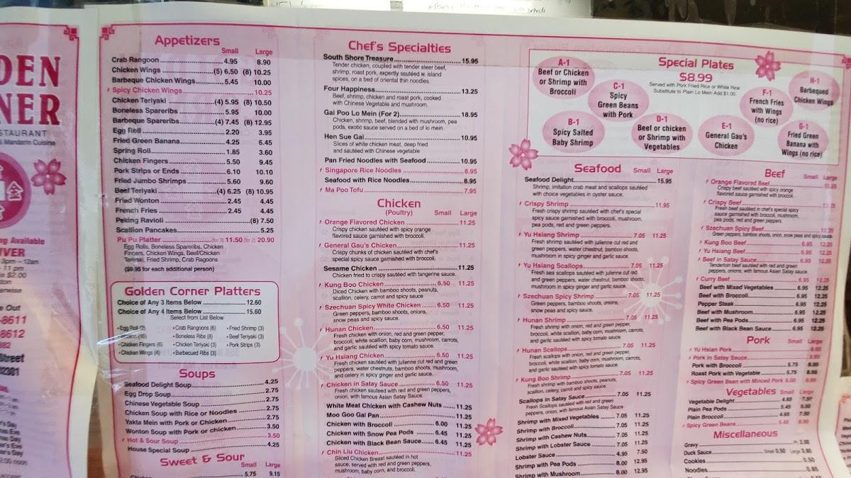 Menu at Golden Corner restaurant, Brockton