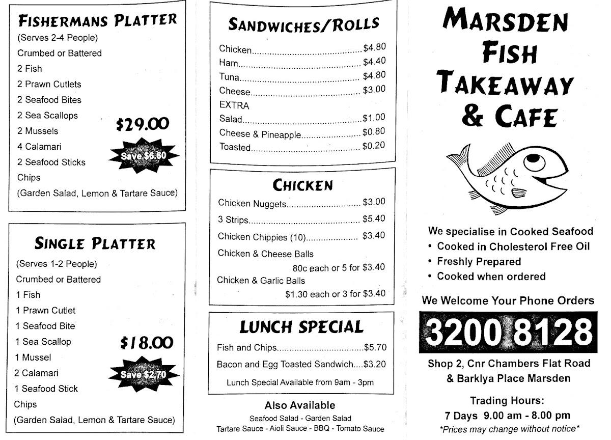 Menu at Marsden Fish & Takeaways fast food, Marsden