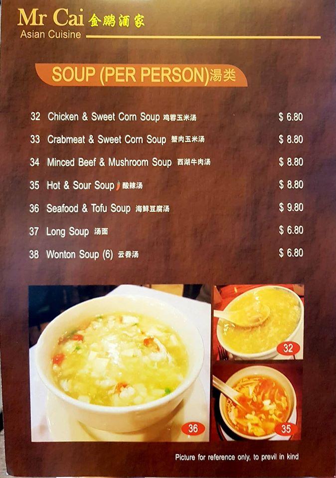 Menu at Mr Cai Asian Cuisine restaurant, East Gosford