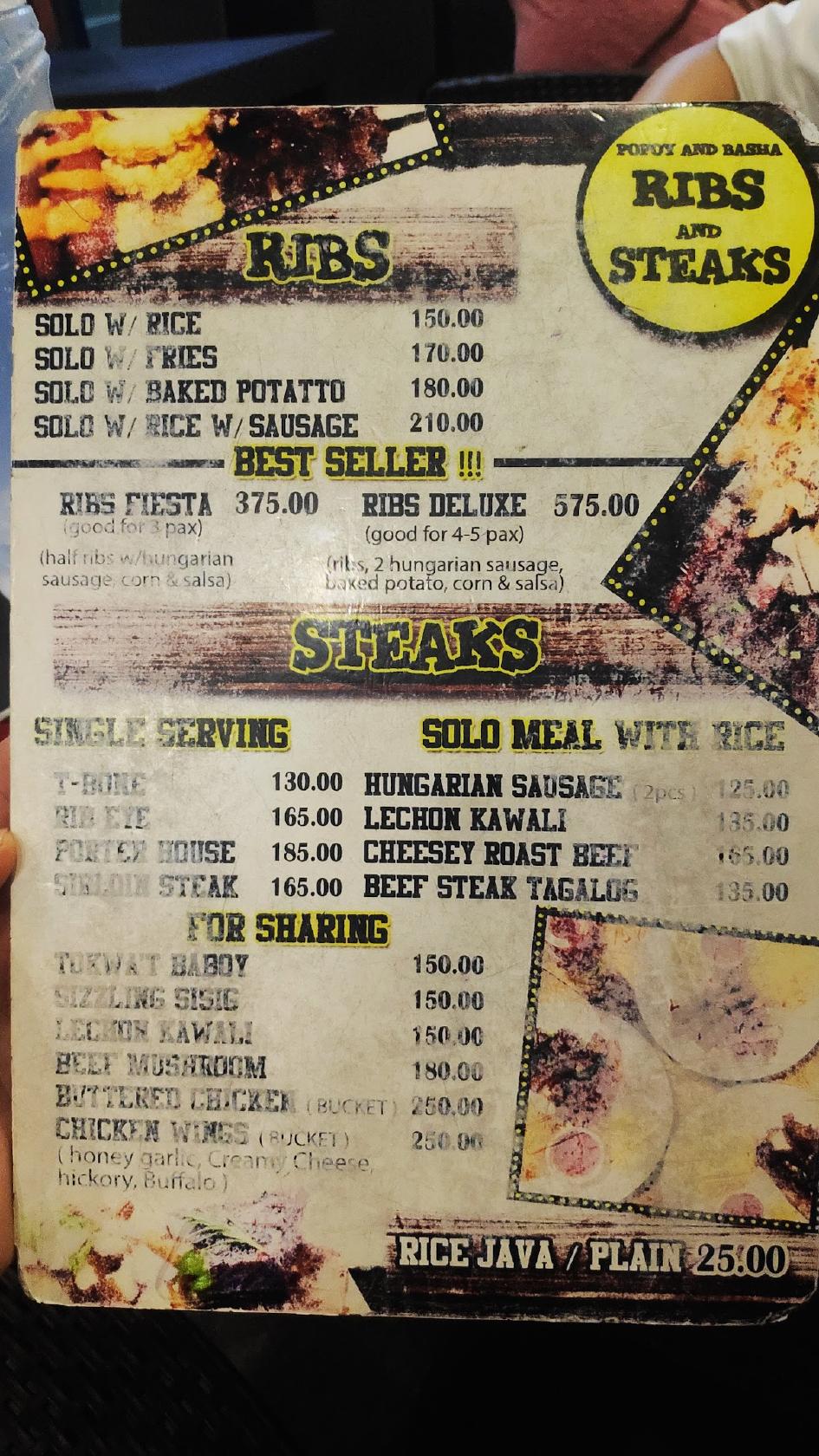Menu at Popoy and Basha Ribs and Steaks restaurant, Lipa