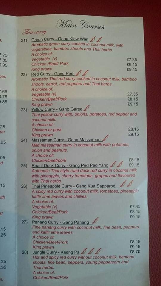 Menu at Restaurant Royal Thai, Arbroath