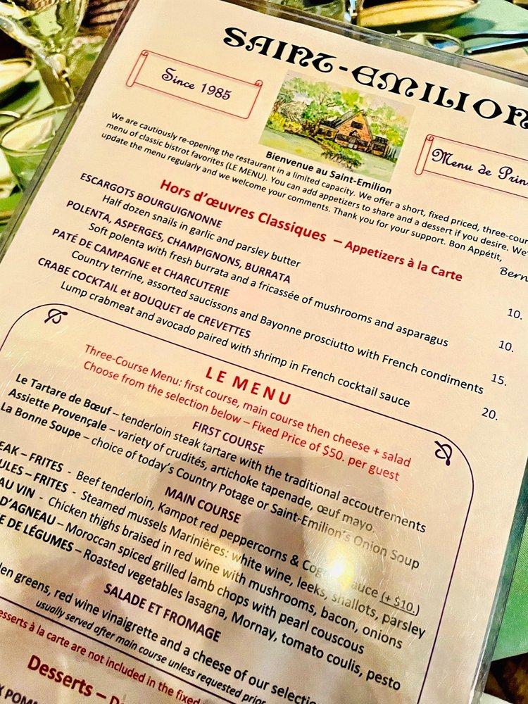 Menu at Saint-Emilion Restaurant, Fort Worth