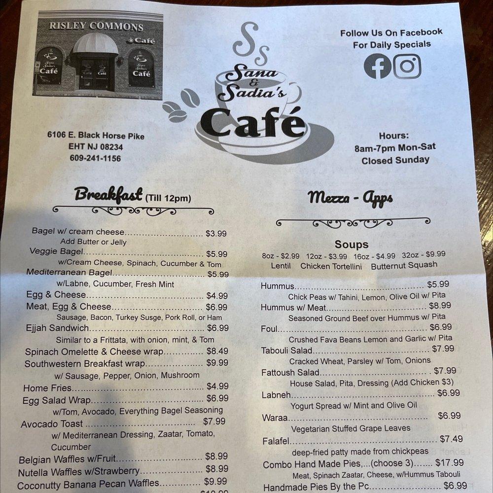 Menu at Sana & Sadia's Mediterranean Cafe, Egg Harbor Township