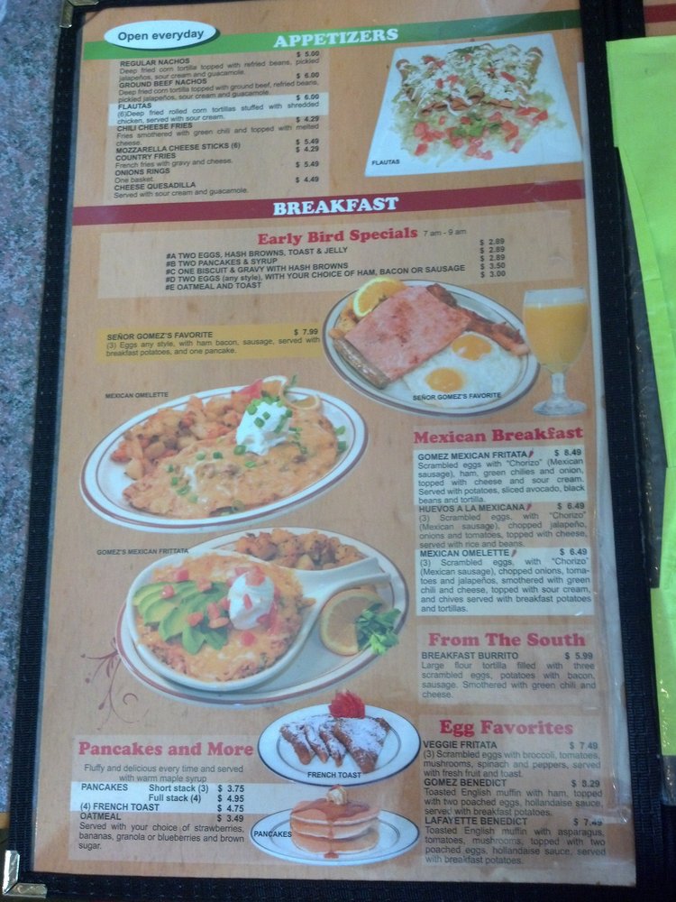 Menu at Senor Gomez Restauraunt restaurant, Lafayette