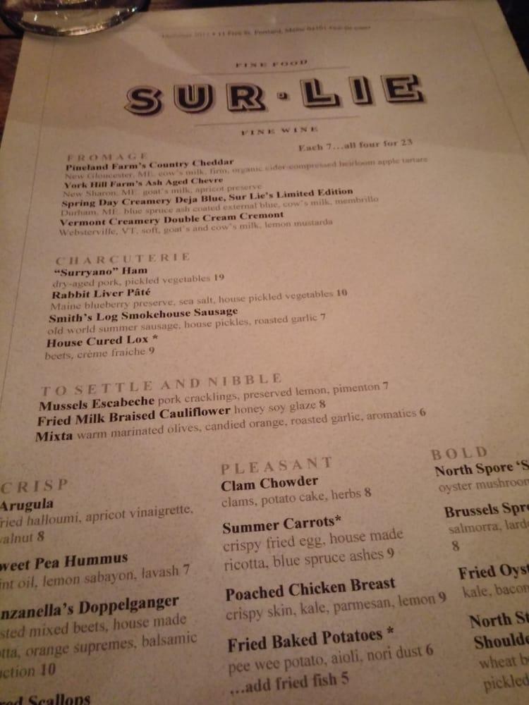 Menu at Sur Lie pub & bar, Portland