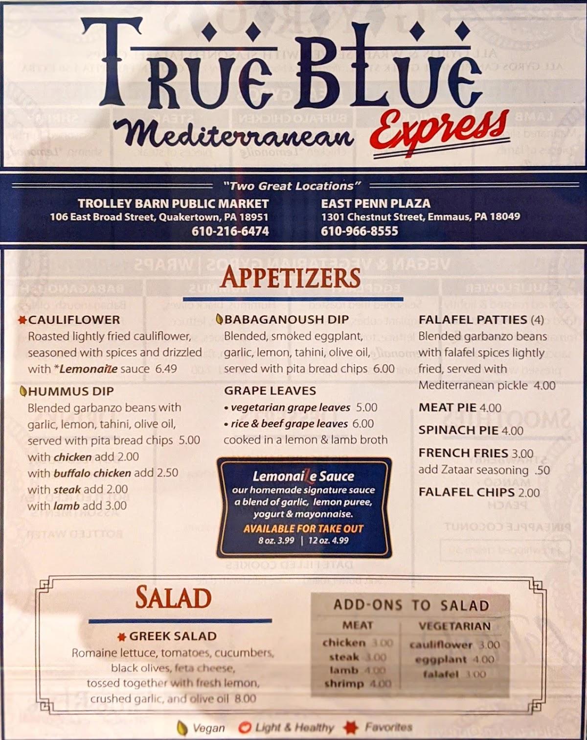 True Blue Mediterranean Grill, Quakertown - Restaurant menu, prices and ...