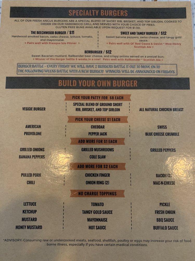Menu at Beechwood Inn's Hardwood Grille restaurant, Erie
