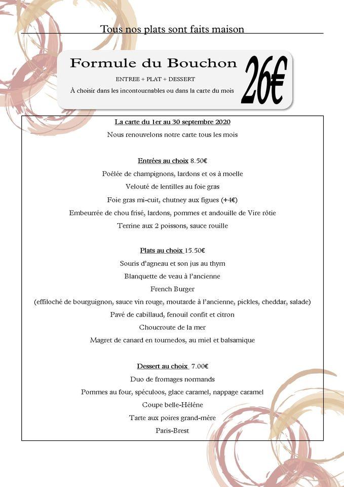 Menu au BOUCHON NORMAND restaurant, Le Havre