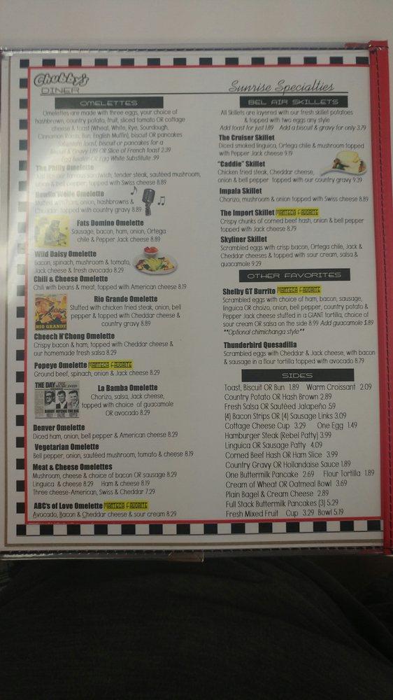 Carta del restaurante Chubby's Diner, Manteca, 265 W Louise Ave