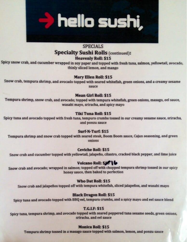 Menu at Hello Sushi restaurant, Baton Rouge, Highland Rd