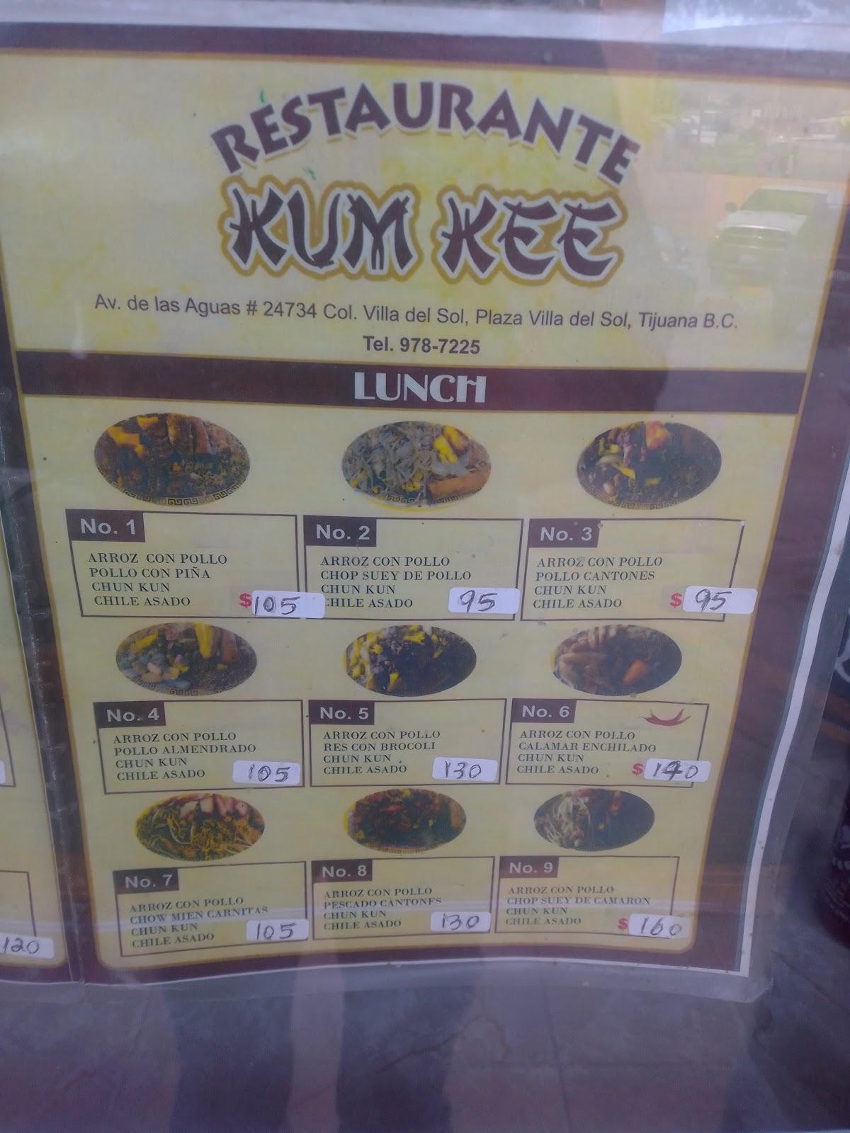 Menu at Kum Kee restaurant, Tijuana