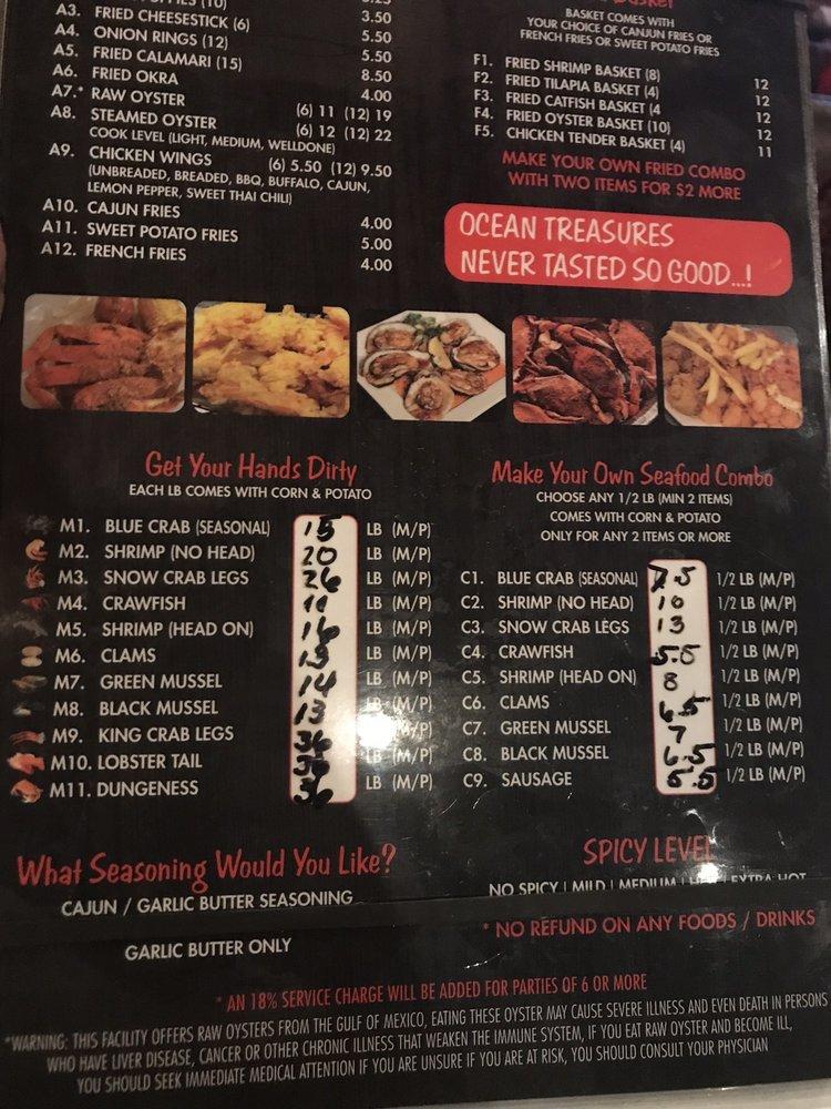 Menu at Ocean Treasures restaurant, Pittsburgh, William Penn Hwy