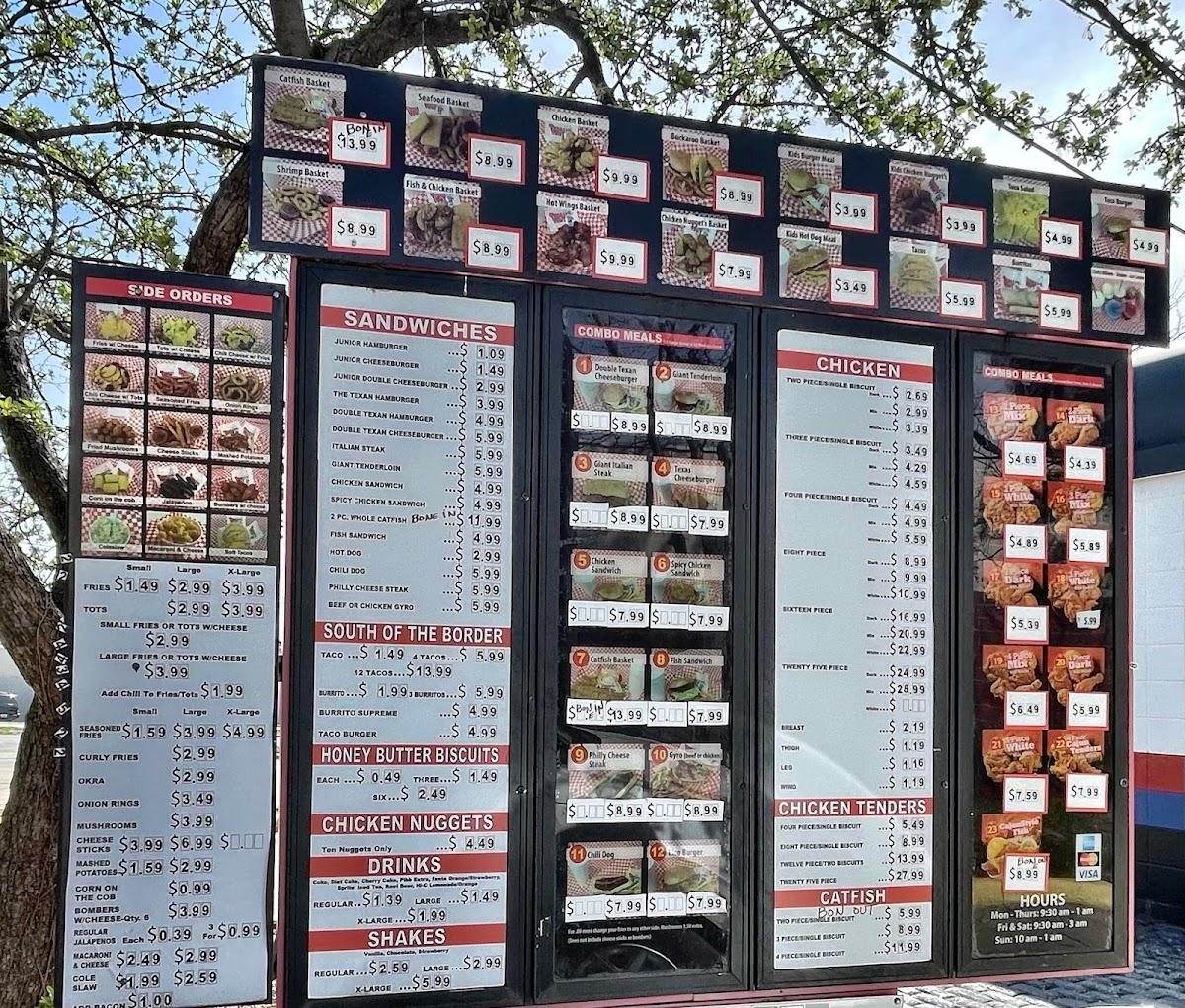 Menu at Texas Toms restaurant, Kansas City, Independence Ave